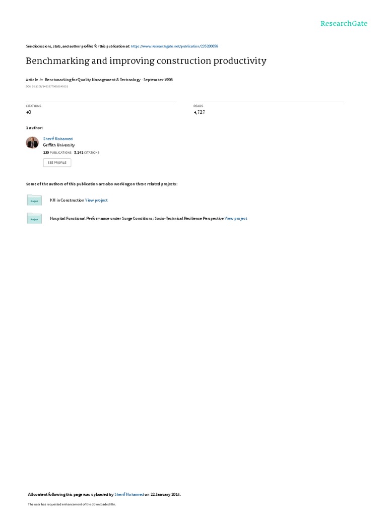 Benchmarking and Improving Construction Productivity | PDF ...