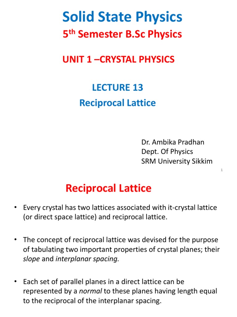 UNIT 1 - Lecture 13 | PDF | Crystal Structure | Condensed Matter