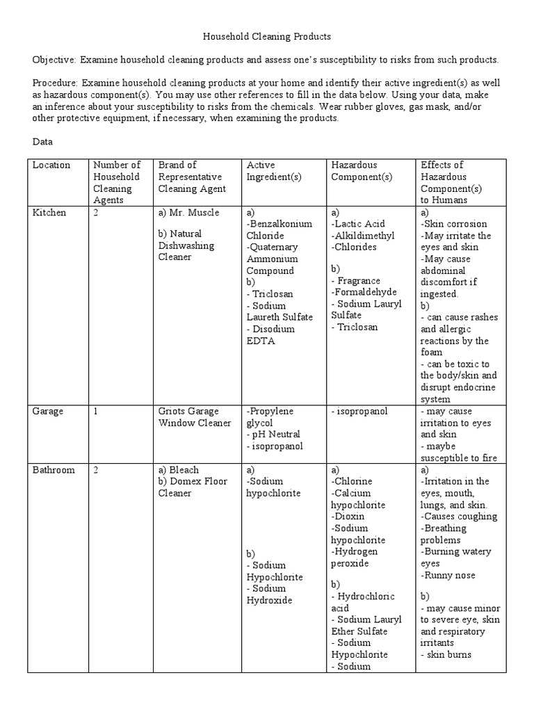 Household Cleaning Products | PDF | Chemical Substances | Chemistry