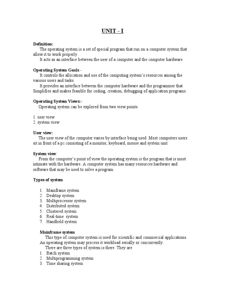 Unit1 Operating System | PDF | Operating System | Process (Computing)