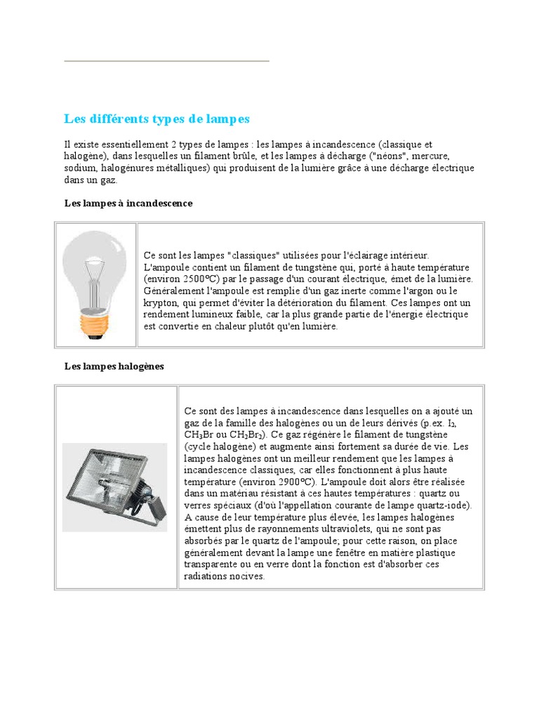 Les Différents Types de Lampes | PDF | Lampe à incandescence | Tube ...
