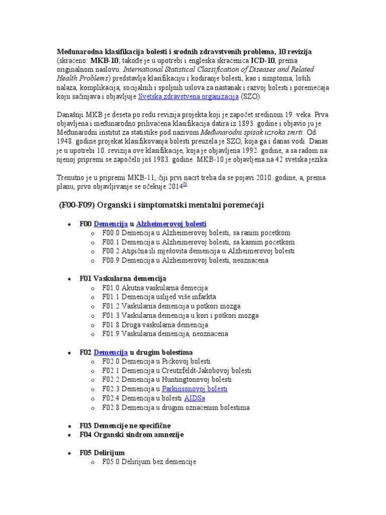 Međunarodna Klasifikacija bolestiICD-10 | PDF