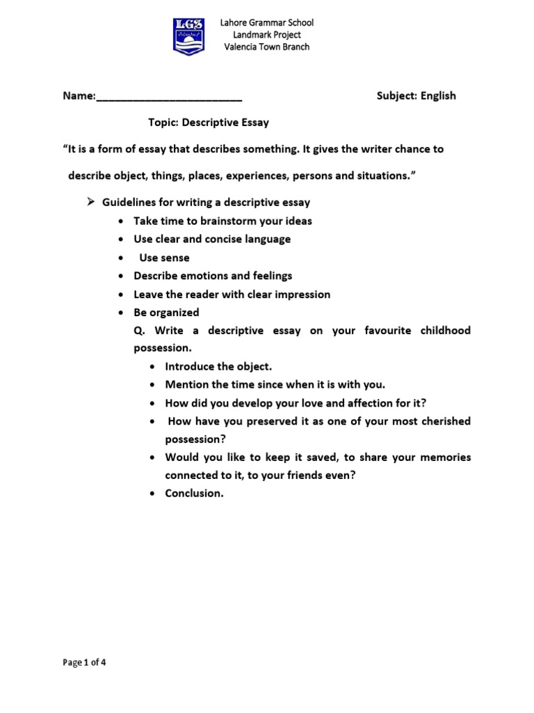 Descriptive Essay and Report Writing Guide | PDF