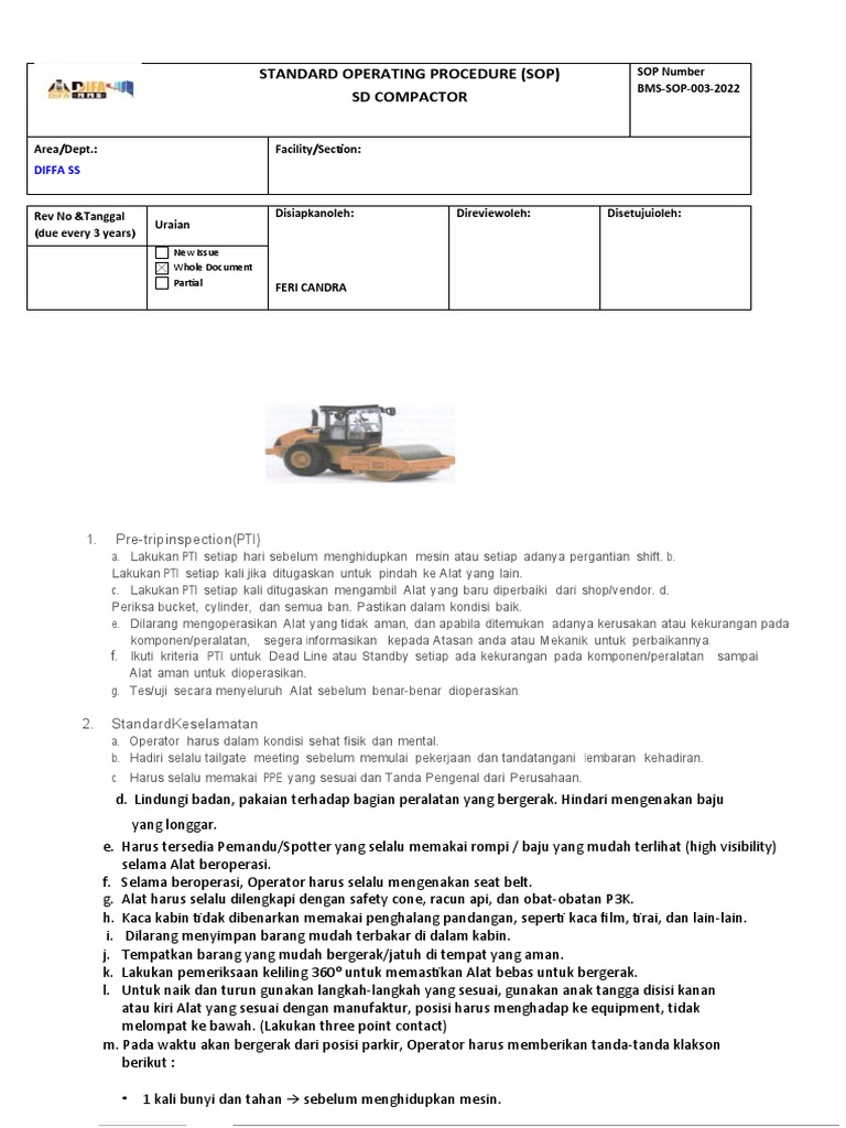 SOP Pengoperasian SIO Compactor | PDF