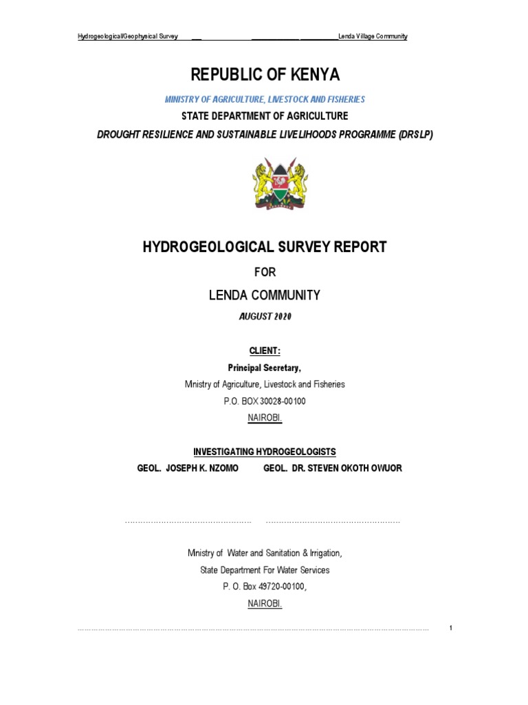 Lenda Community Hydrological Survey Report | PDF | Aquifer | Hydrogeology