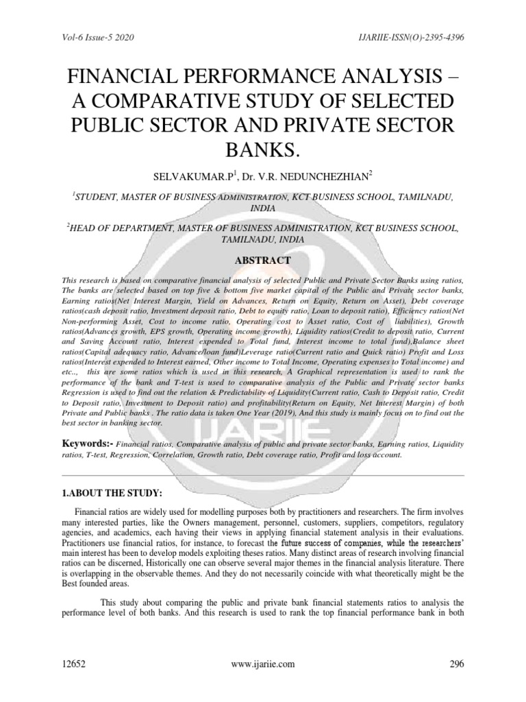 FINANCIAL PERFORMANCE ANALYSIS - A COMPARATIVE STUDY OF SELECTED PUBLIC SECTOR AND PRIVATE ...