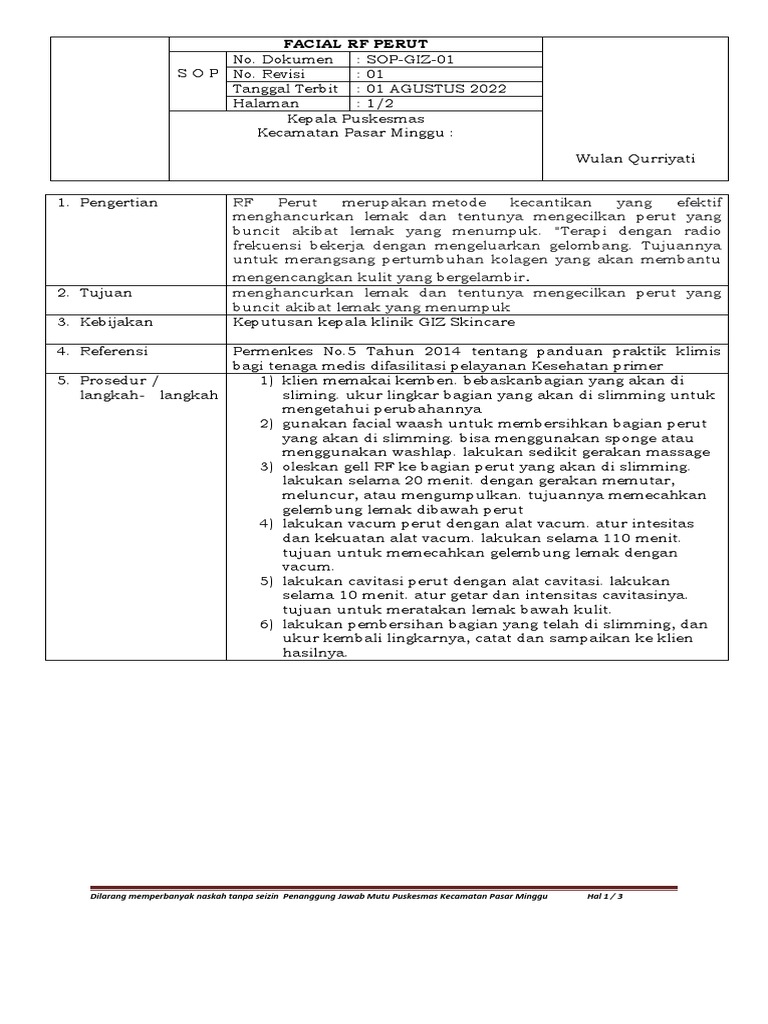 Prosedur Facial RF untuk Mengecilkan Perut | PDF