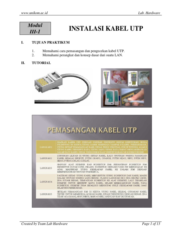 Memahami Cara Pemasangan Dan Pengecekan Kabel UTP. 2. Memahami Perangkat Dan Konsep Dasar Dari ...