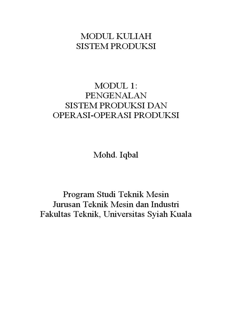 Modul 1 SisPro - Pengenalan Sistem Produksi Dan Operasi Produksi | PDF