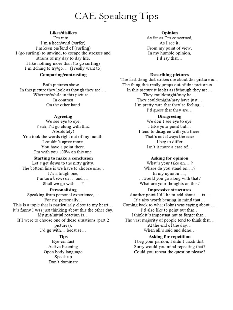 CAE Speaking Tips | PDF