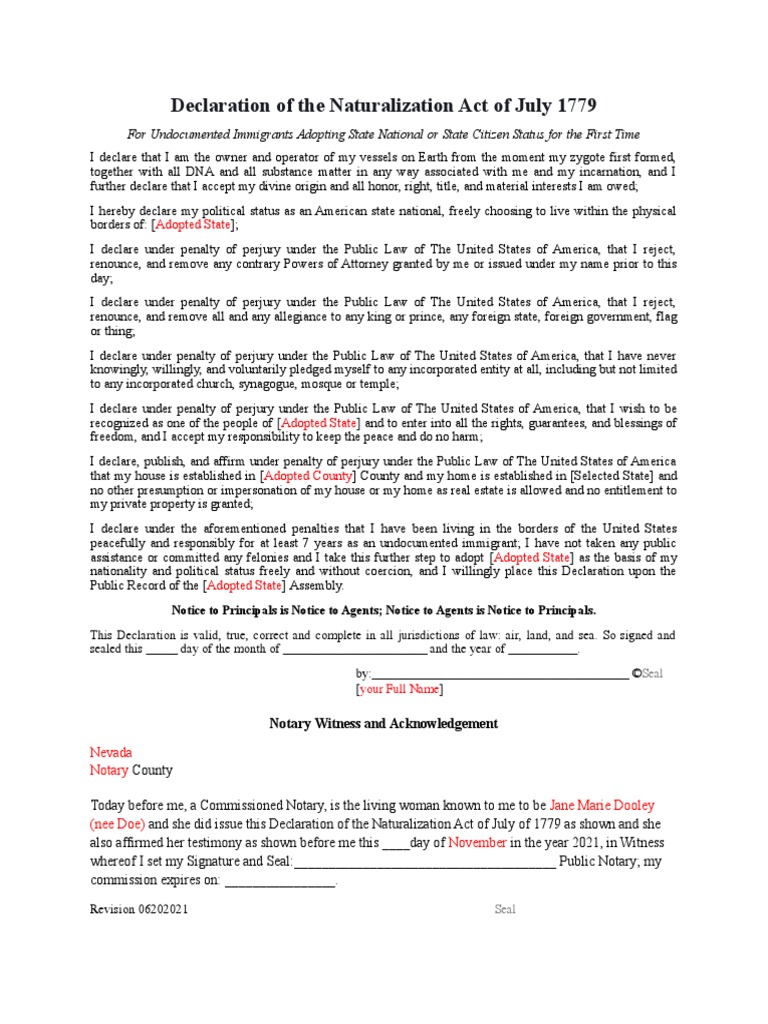 Naturalization Act Declaration 1779 | PDF | Notary Public | Justice