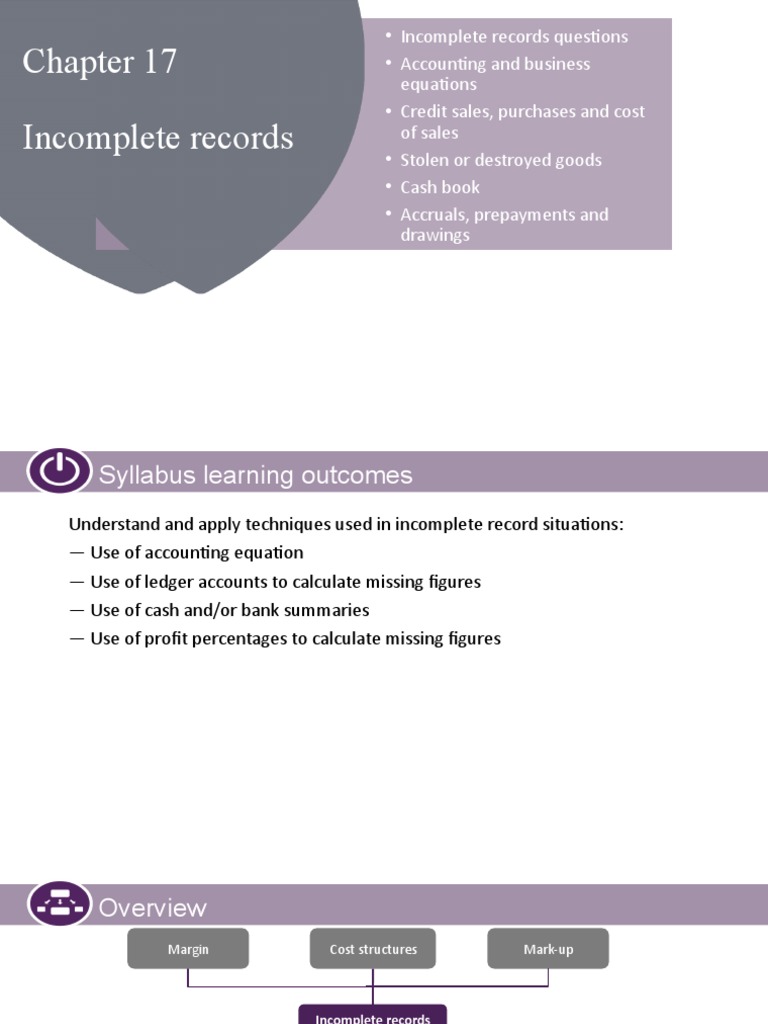 Chapter 17 - Incomplete Records | PDF | Debits And Credits | Banks