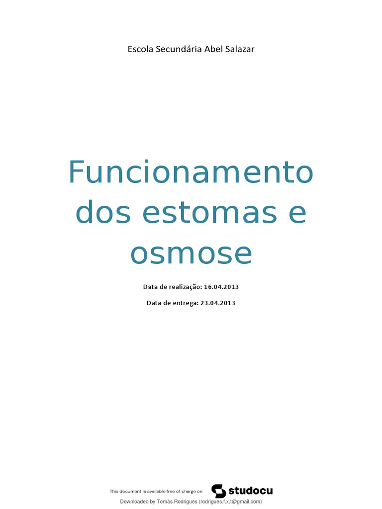 Relatório BG - Funcionamento Dos Estomas e Osmose | PDF | Osmose | Estoma