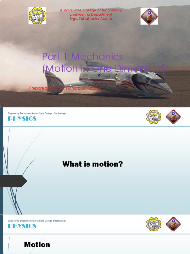 Part 1 Mechanics (MOTION) | PDF | Velocity | Acceleration