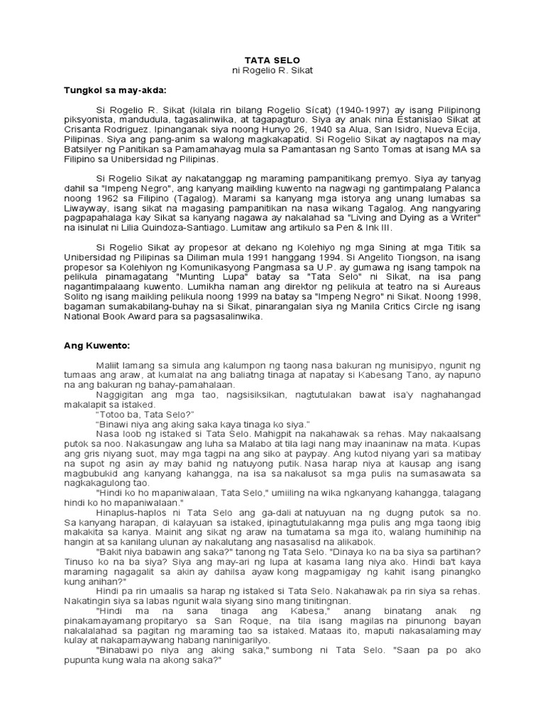 TATA SELO Ni Rogelio R | PDF