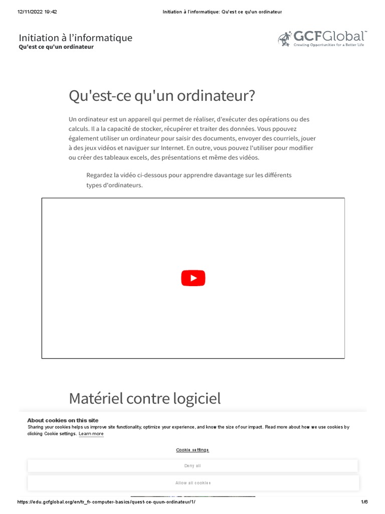 Initiation À L'informatique - Qu'Est Ce Qu'Un Ordinateur | PDF