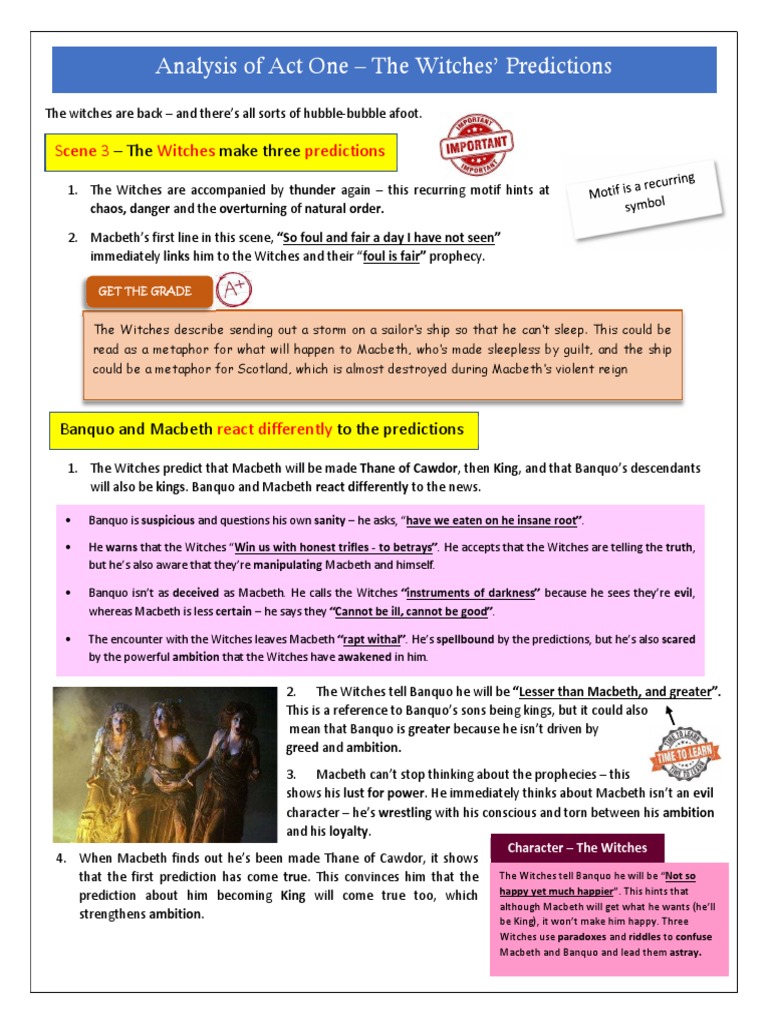 Analysis of Act One - The Witches' Predictions | PDF | Macbeth
