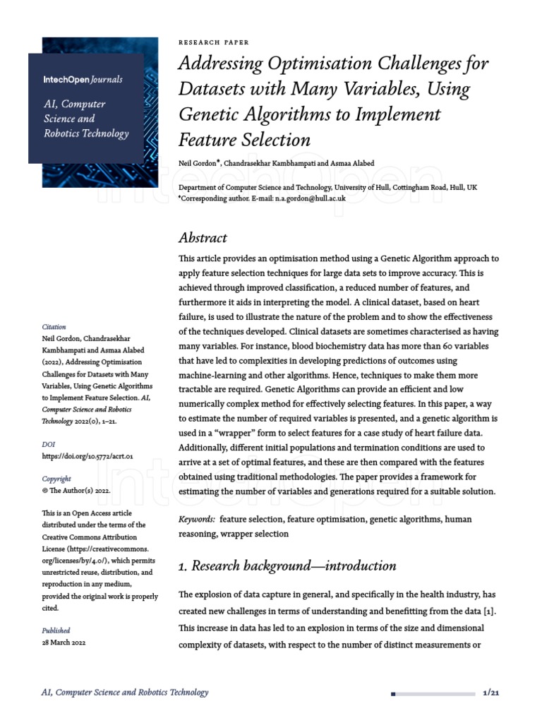 Addressing Optimisation Challenges For Datasets With Many Variables, Using Genetic Algorithms To ...