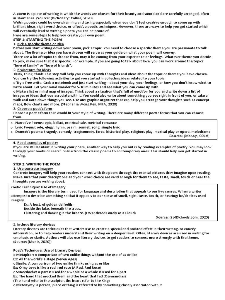 Writing Poetry: Steps to Create Your Own Poem | PDF