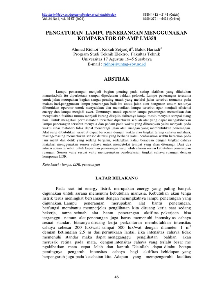 Pengaturan Lampu Penerangan Menggunakan Komparator Op-Amp Lm358 | PDF ...