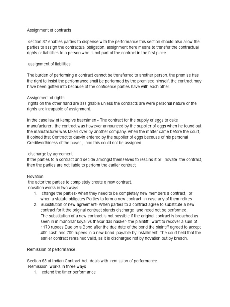 Assignment of Contracts and Discharge by Agreement | PDF