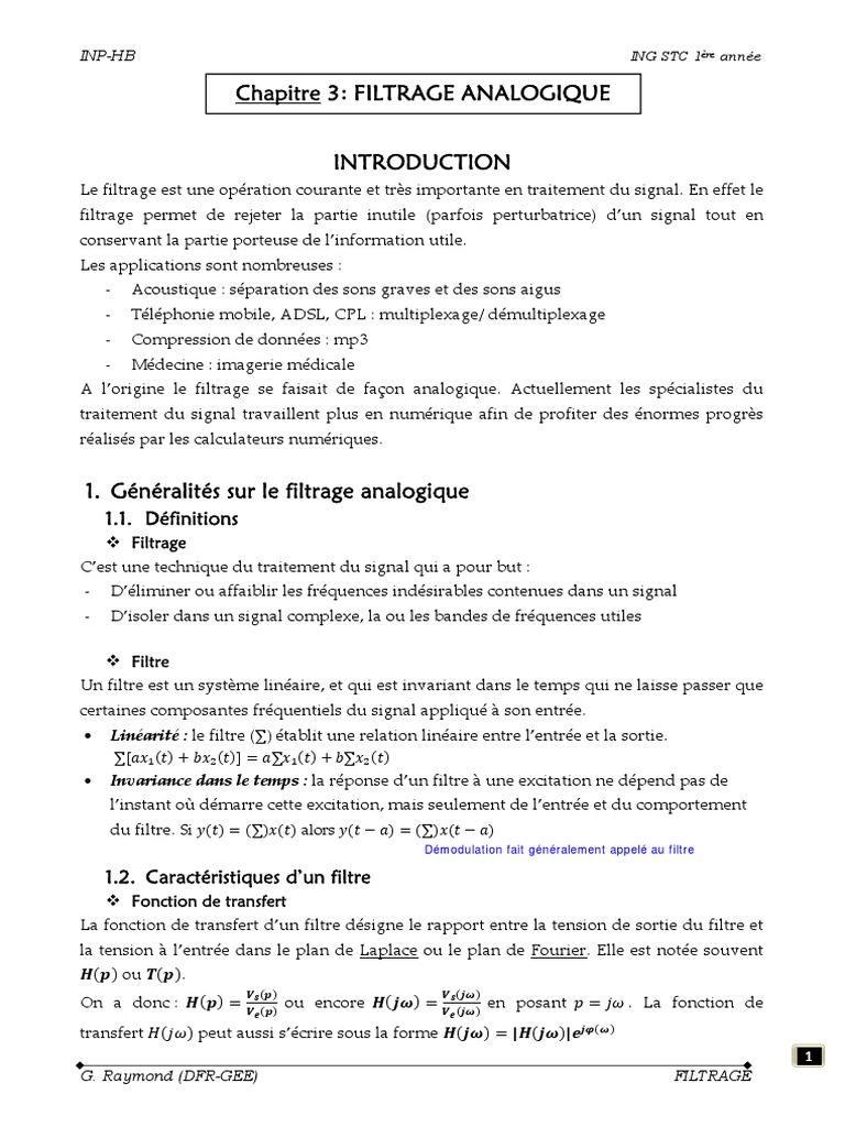 Introduction au Filtrage du Signal | PDF | Filtre (électronique ...