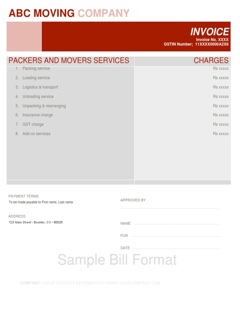 Sample Packers and Movers Invoice | PDF
