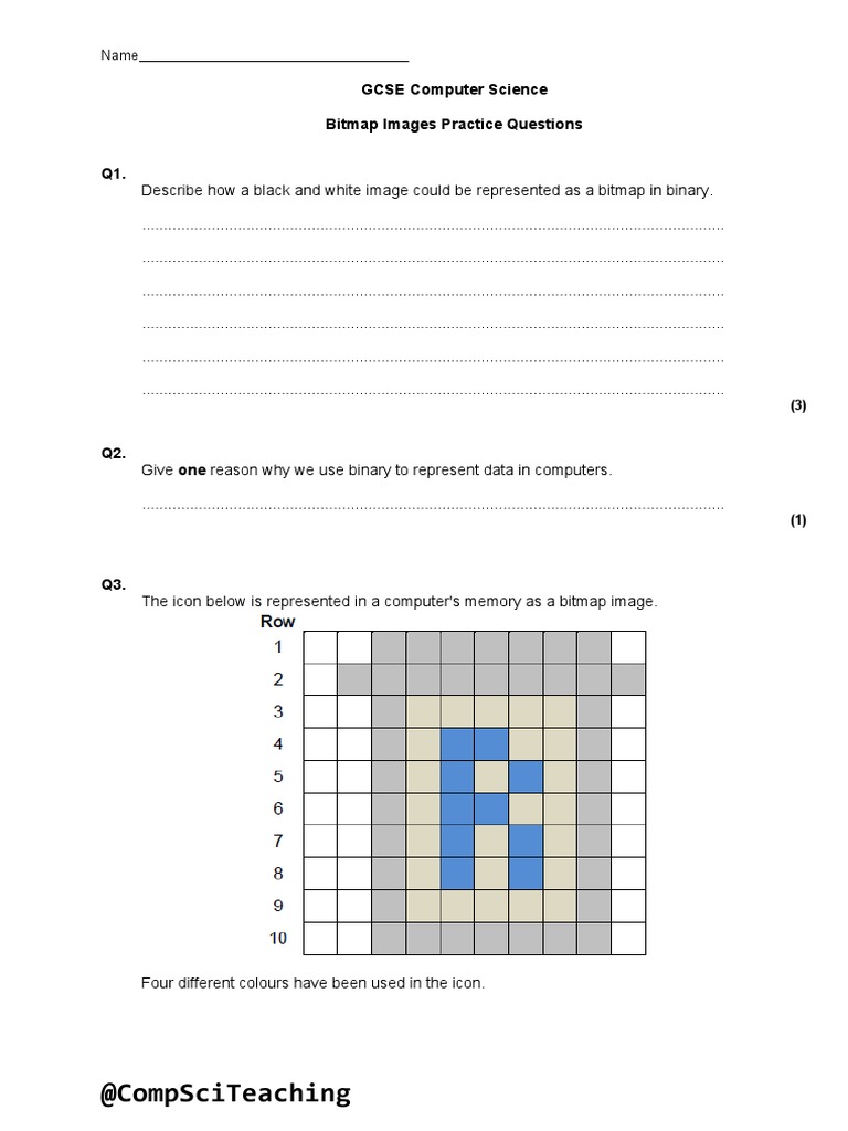GCSE ComputerScience BitmapImage Questions | PDF