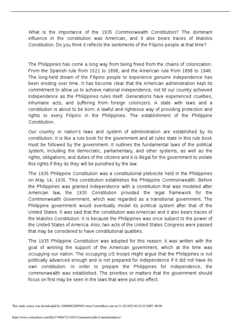 1935 Commonwealth Constitution | PDF