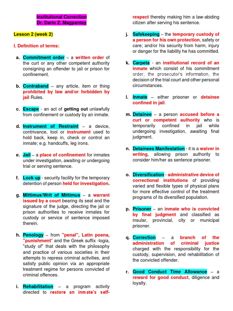 Insti-Reviewer Midterm | PDF | Prison | Punishments