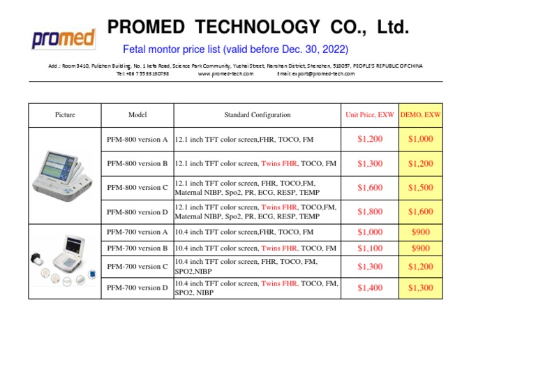 Fetal Monitor Price List by Promed Tech | PDF