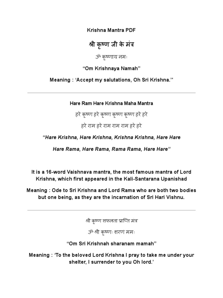 Krishna Mantras and Their Meanings | PDF | Religion & Spirituality