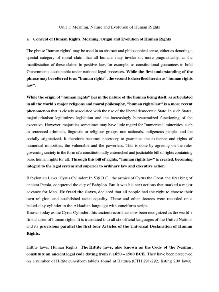 Unit 1 Meaning, Nature and Evolution of Human Rights | PDF | Human ...