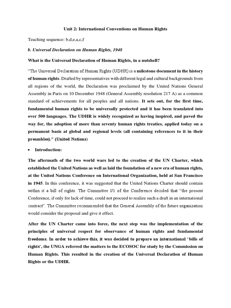 Unit 2 International Conventions On Human Rights | PDF | Human Rights ...