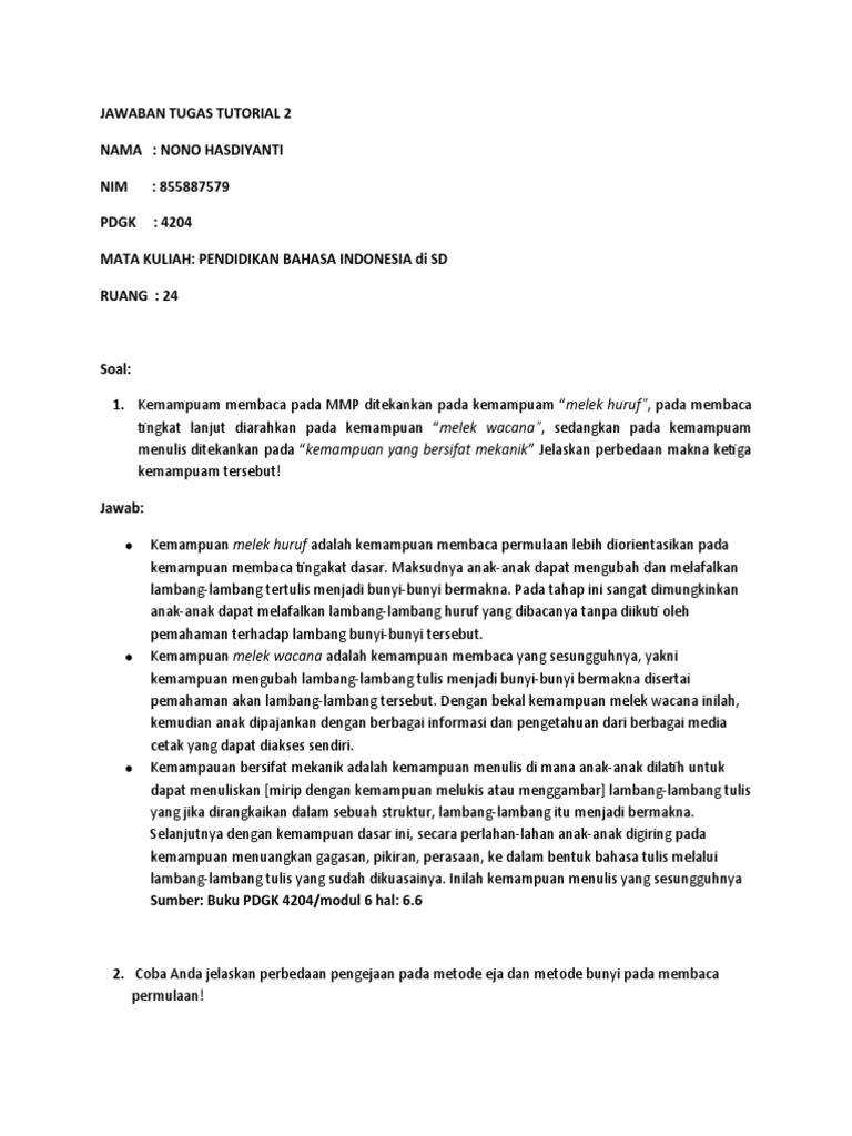 Jawaban Tugas Tutorial 2 PDGK 4204.24 | PDF | Karier & Perkembangan
