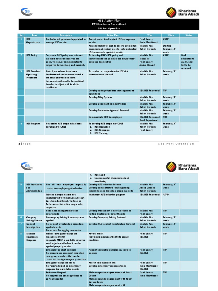 HSE Action Plan | PDF