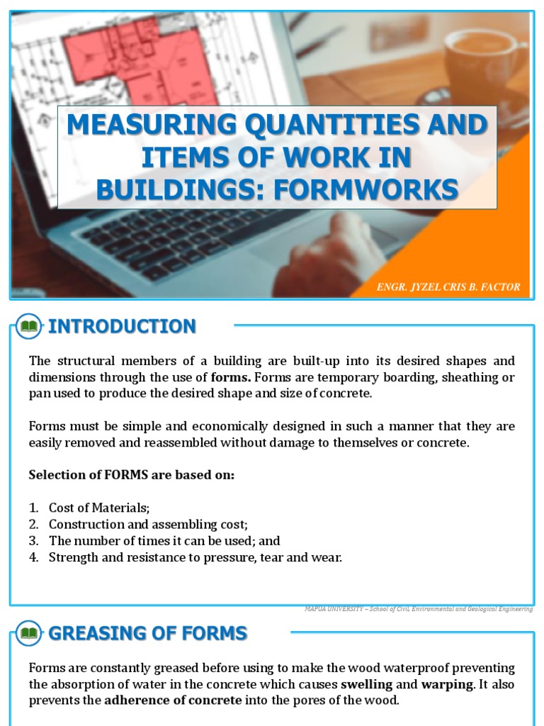CE155 Quantity Take Off Formworks Installation | PDF | Framing ...