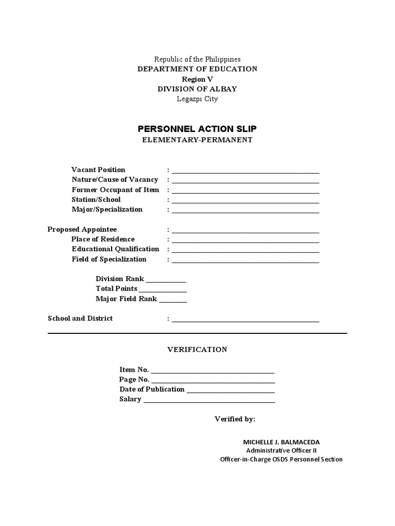 Personnel Action Slip | PDF