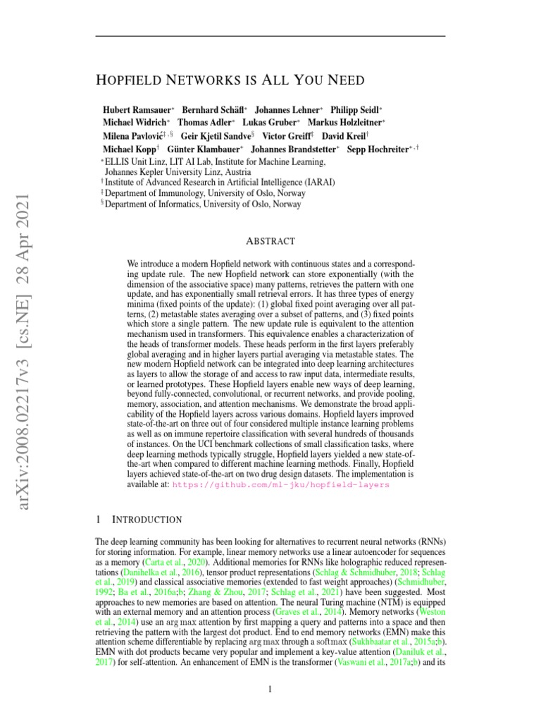 Hopfield Networks Is All You Need | PDF | Deep Learning | Artificial Neural Network