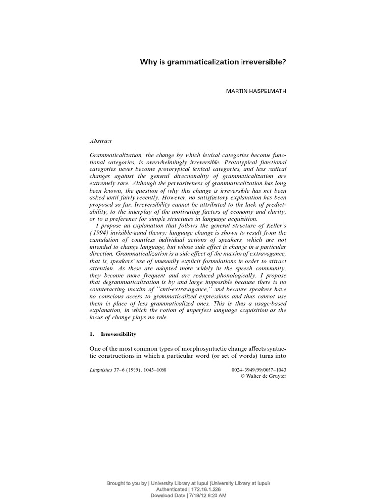 Why Is Grammaticalization irreversible-HASPELMATH | PDF | Cognition ...