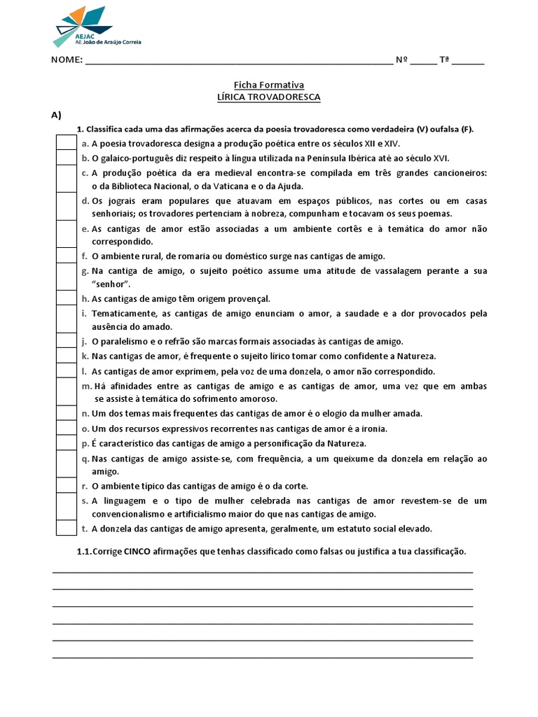 FICHA - Poesia Trovadoresca | PDF