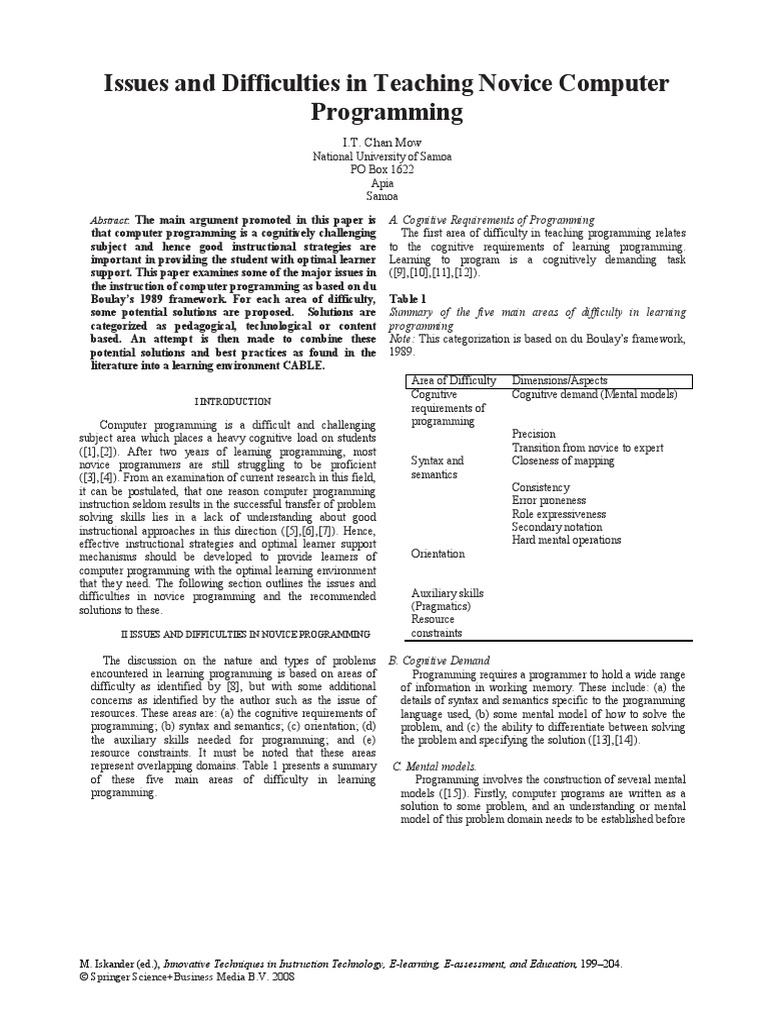 Issues and Difficulties Computer Programing | PDF | Computer ...