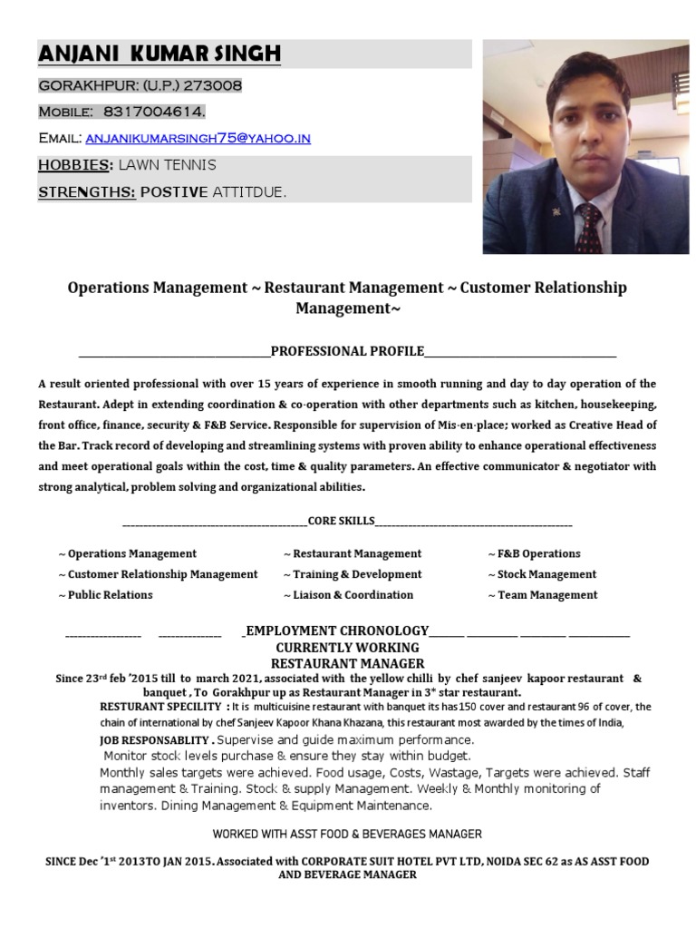 Resume New | Download Free PDF | Hospitality Industry | Food And Drink