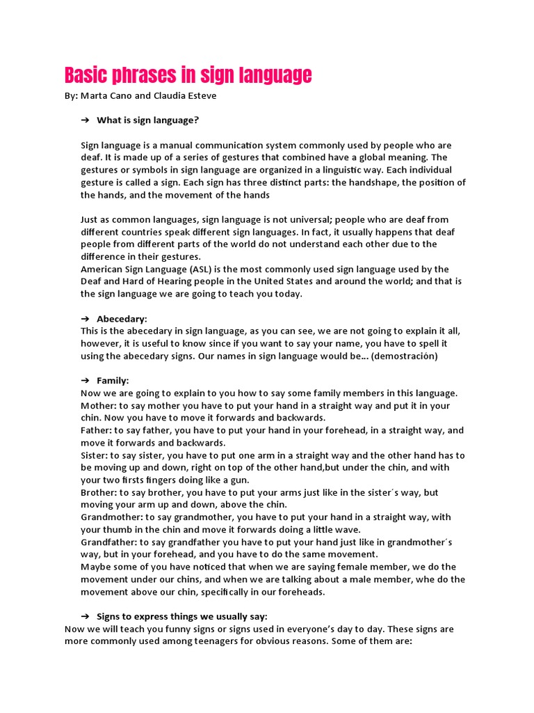 Basic Phrases in Sign Language | PDF | American Sign Language | Semiotics