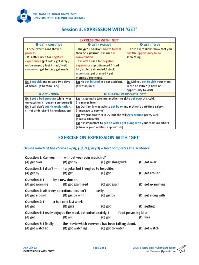 Av3a-Session 3. Expression With 'Get'-Ss | PDF | Morphology | Syntax