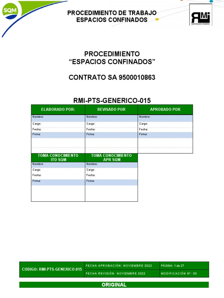 PTS-GEN-015 Trabajos en Espacios Confinados | PDF | Amoníaco | Oxígeno