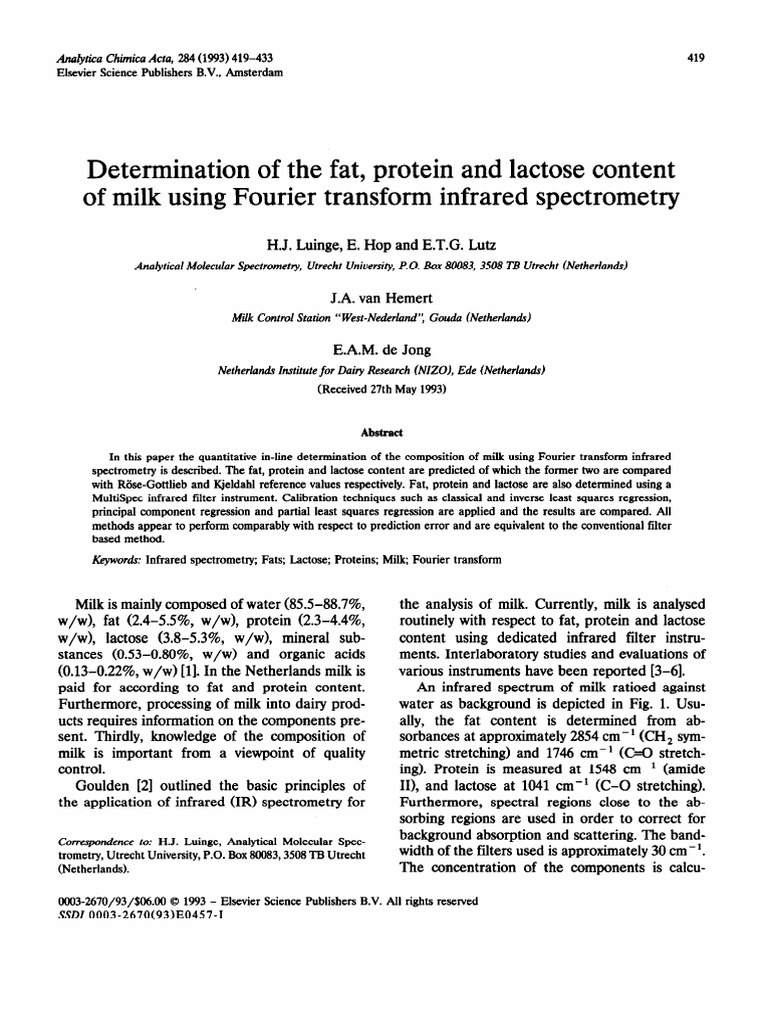 FT-IR analysis of milk components using multivariate methods | PDF ... FT-IR analysis of milk components using multivariate methods | PDF ...