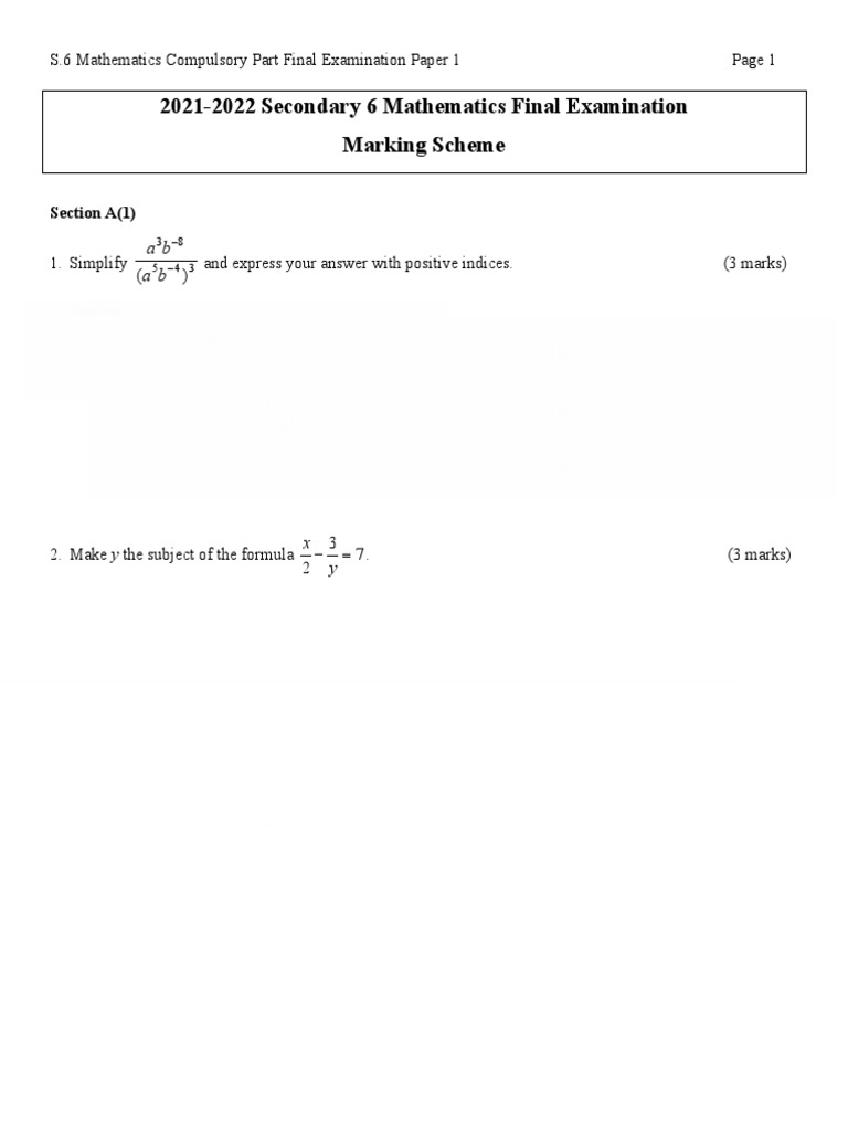 21 22 S6 Math CP Final Exam Paper 1 PDF | PDF | Teaching Methods ...