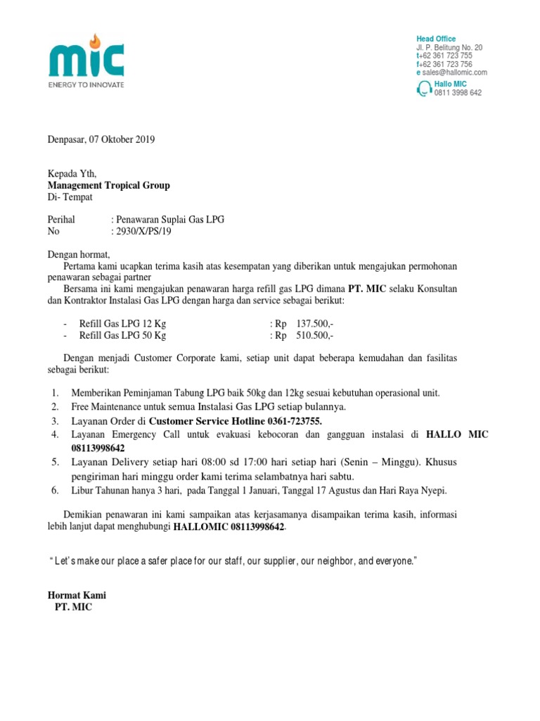 Tropical Group - Quotation LPG Gas Supply MIC | PDF Tropical Group - Quotation LPG Gas Supply MIC | PDF