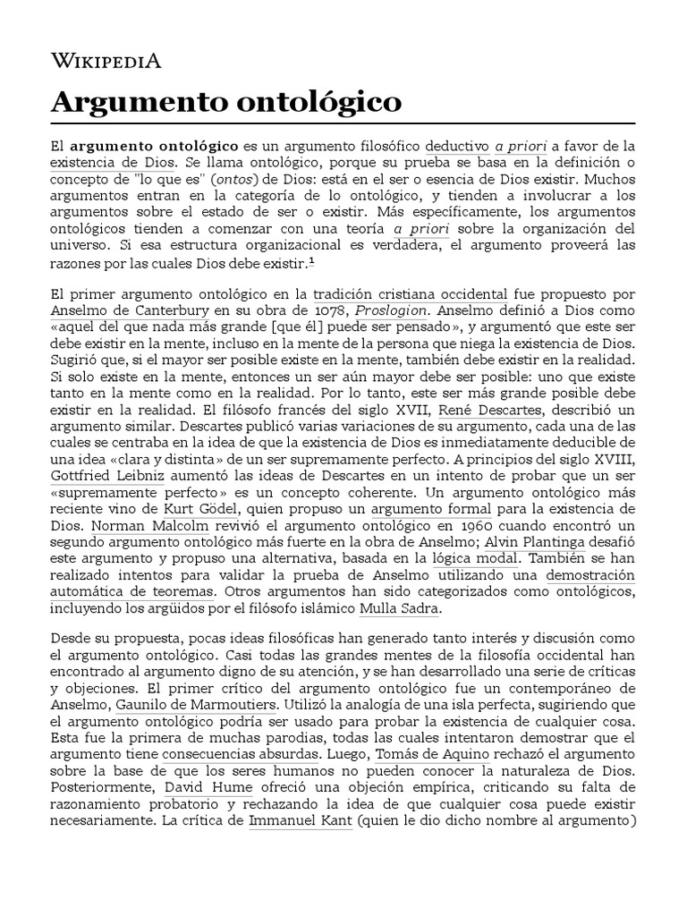 Argumento Ontológico - Wikipedia, La Enciclopedia Libre | PDF ...